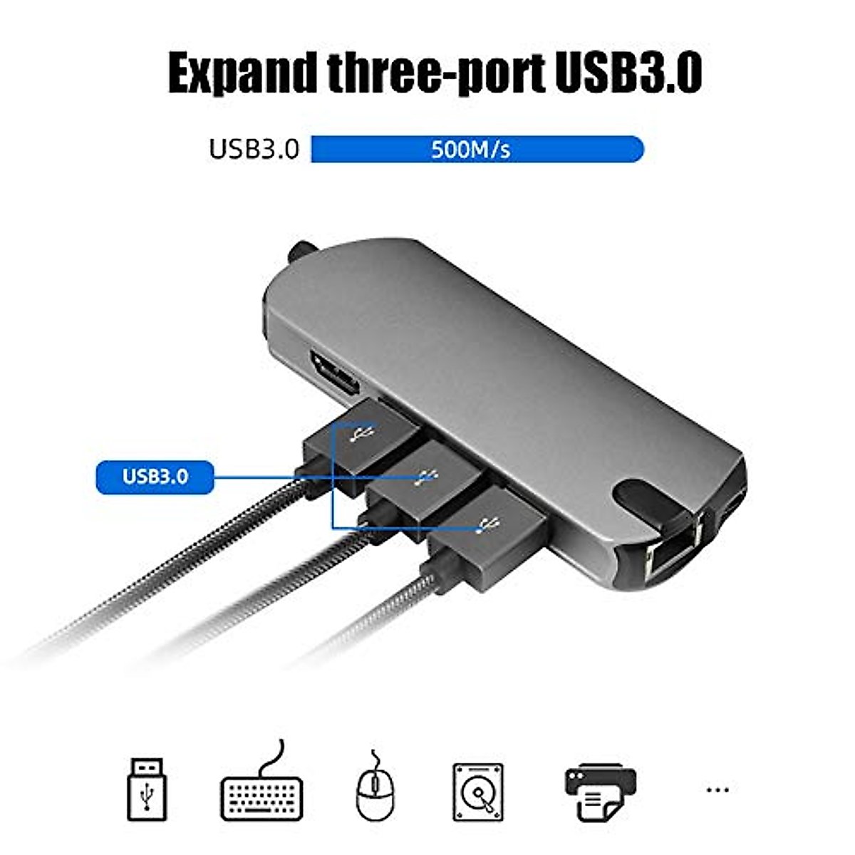XUNMAIFHB Portable Docking Station,8-in-1 USB Type-c Converter 1 Drag 8 Computer Splitter USB3.0A, HDMI, RJ45 (Gigabit) TF/SD, PD Fast Transmission