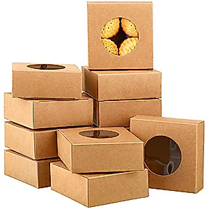 30 Pieces Kraft Paper Box with Clear Window Homemade Soap Boxes Presents Packaging Boxes for Bakery Cookies Cake Candy Soap Packaging Birthday Gift Boxes (Original,3 x 3 x 1.2 Inch)
