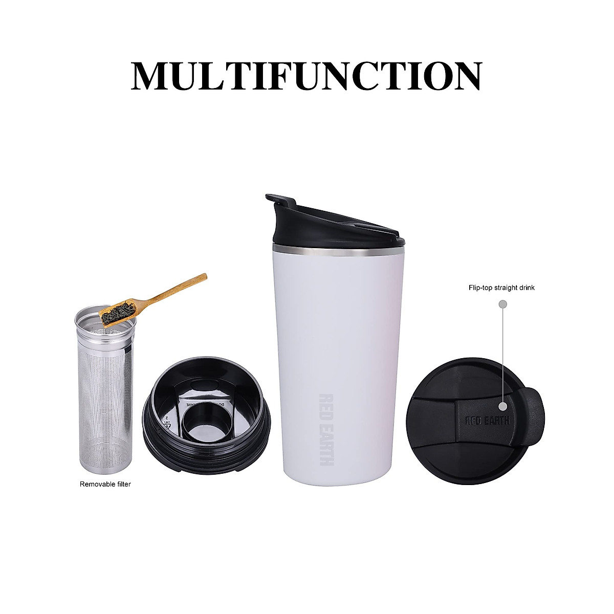 GiNT 17oz Travel Tea Mug with Infuser and Two Lids. Vacuum Insulated 316 Stainless Steel Travel Coffee Mug. Dishwasher Safe Tea Cup with Tea Strainer for Hot and Cold Brew Coffee or Tea(White)