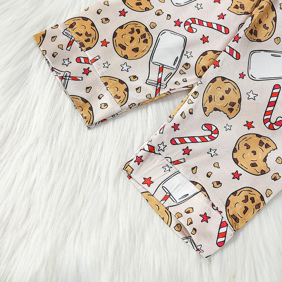 1-6 Years Old Christmas Pajamas for Toddler Girl Silk Pajamas Kid Baby Button-Up Satin Christmas Pjs Set (B Milk Cookie, 1 Year)