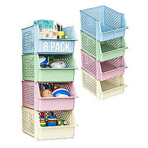 Skywin Stackable Storage Bins for Pantry - 8 Pack Stackable Bins For Organizing Food, Kitchen, and Bathroom Essentials (Multi)