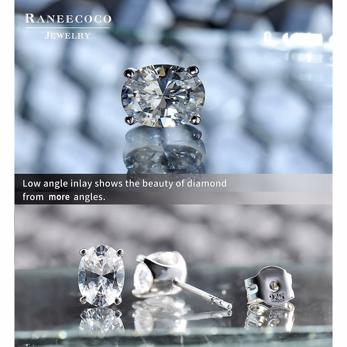 "STUNNING FLAME" 18K White Gold Plated 925 Sterling Silver Cubic Zirconia Oval Cut Stud Earrings | CZ Studs for Women（Oval，5）