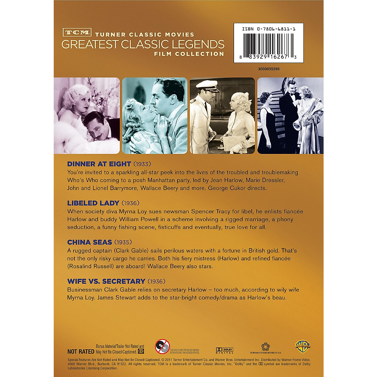 TCM Greatest Classic Film Collection: Legends - Jean Harlow (Dinner at Eight / Libeled Lady / China Seas / Wife vs. Secretary)
