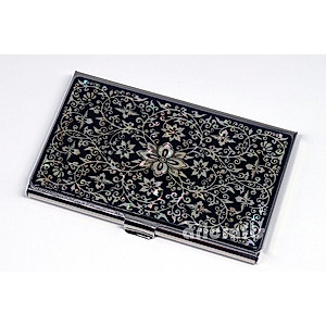 Mother of Pearl Business Card Holder Credit Card Case ID Name Card Holder Metal Card Case Money Cash Case Wallet Arabesque Design