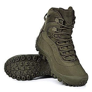 SKENARY Men's Tactical 8 Mid Combat Waterproof Military Boots, Olive Green, 11