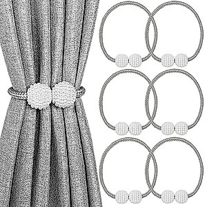 Melaluxe 6 Pack Magnetic Curtain Tiebacks, Decorative Curtain Holdbacks for Window Décor (Grey)