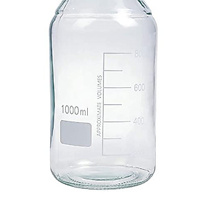 Moonetto 4 Pieces 1000ml Graduated Round Media/Storage Glass Bottle With GL45 Blue Polypropylene Screw Cap