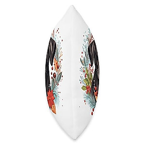 Cute Black Labs lovers xmas Watercolor shoppa Black Labs Labrador Retriever Dog Christmas Winter Flowers Throw Pillow, 16x16, Multicolor