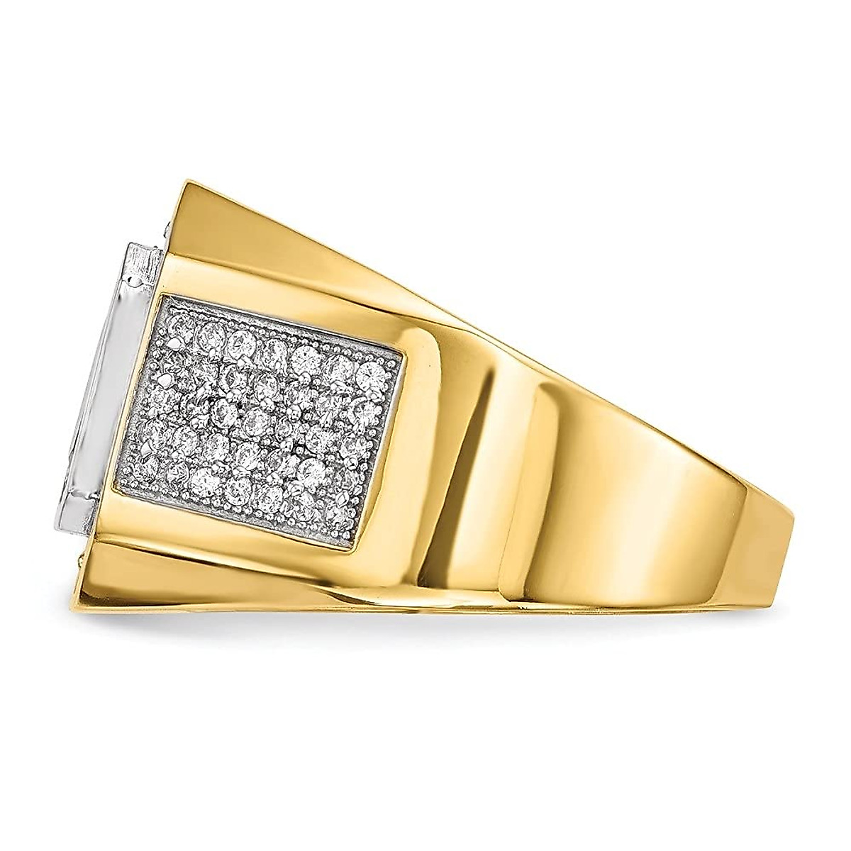Diamond2Deal 14k Yellow Gold CZ and Emerald-Cut Red CZ Mens Ring