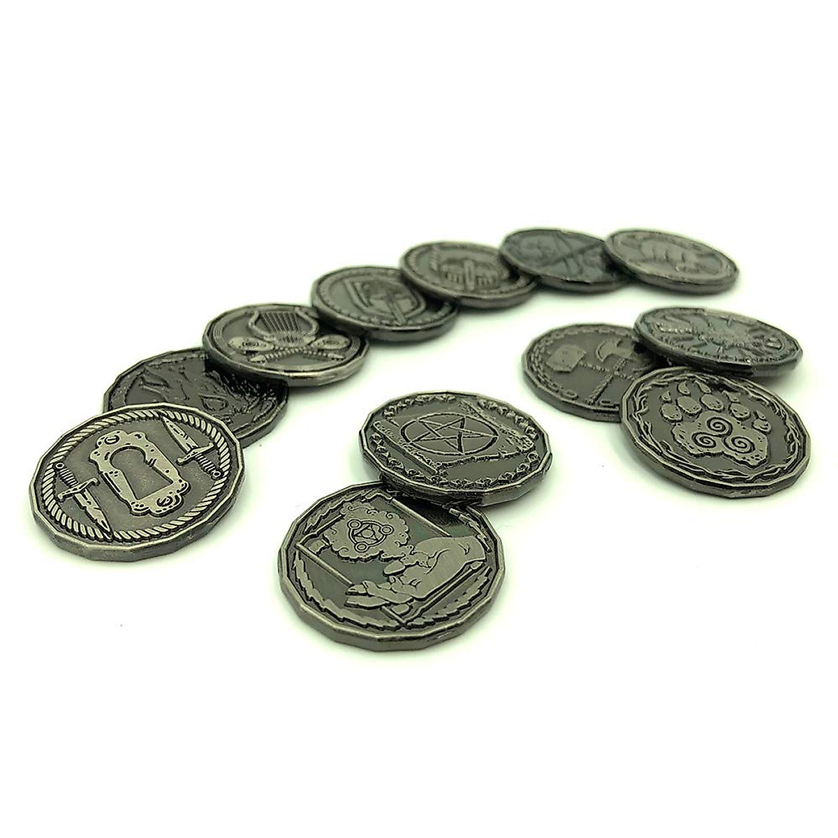 Dice Dungeons Character Coin Metal Tokens for RPG and Tabletop Games – Set of 12 Class Miniatures Perfect for DND and Pathfinder