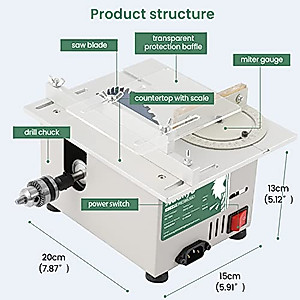 Huanyu Mini Table Saw Upgraded 300W 9000RPM Precision Multifunctional Table Saws Woodworking Lathe Polishing Bench Handmade Adjustable Blade Model Electric Portable Cutting Saw For DIY Crafts (Group1)