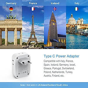 European Travel Plug Adapter USB C, TESSAN International Plug Adapter with 4 AC Outlets and 3 USB Ports, Type C Power Adaptor Charger for US to Most of Europe Iceland Spain Italy France Germany