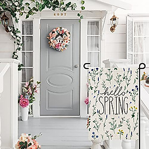 Hello Spring Tulip Lavender Garden Flag 12 x 18 Inch Double Sided Burlap, Seasonal Flower Yard Outdoor Decoration DF243