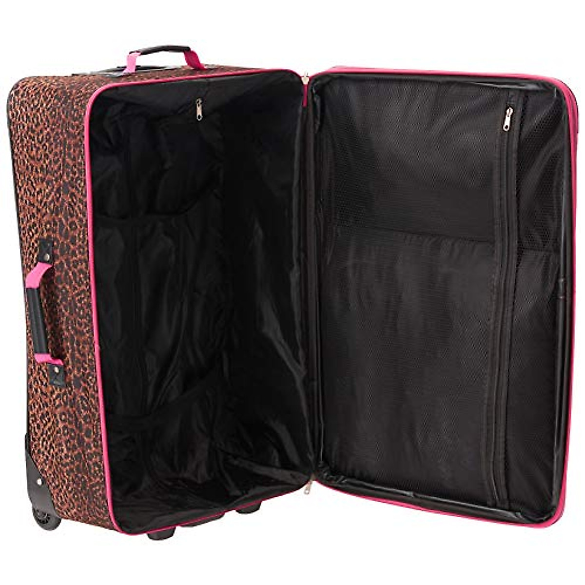 Rockland Vara Softside Upright Luggage, Pink Leopard, 3-Piece Set (20/22/28)