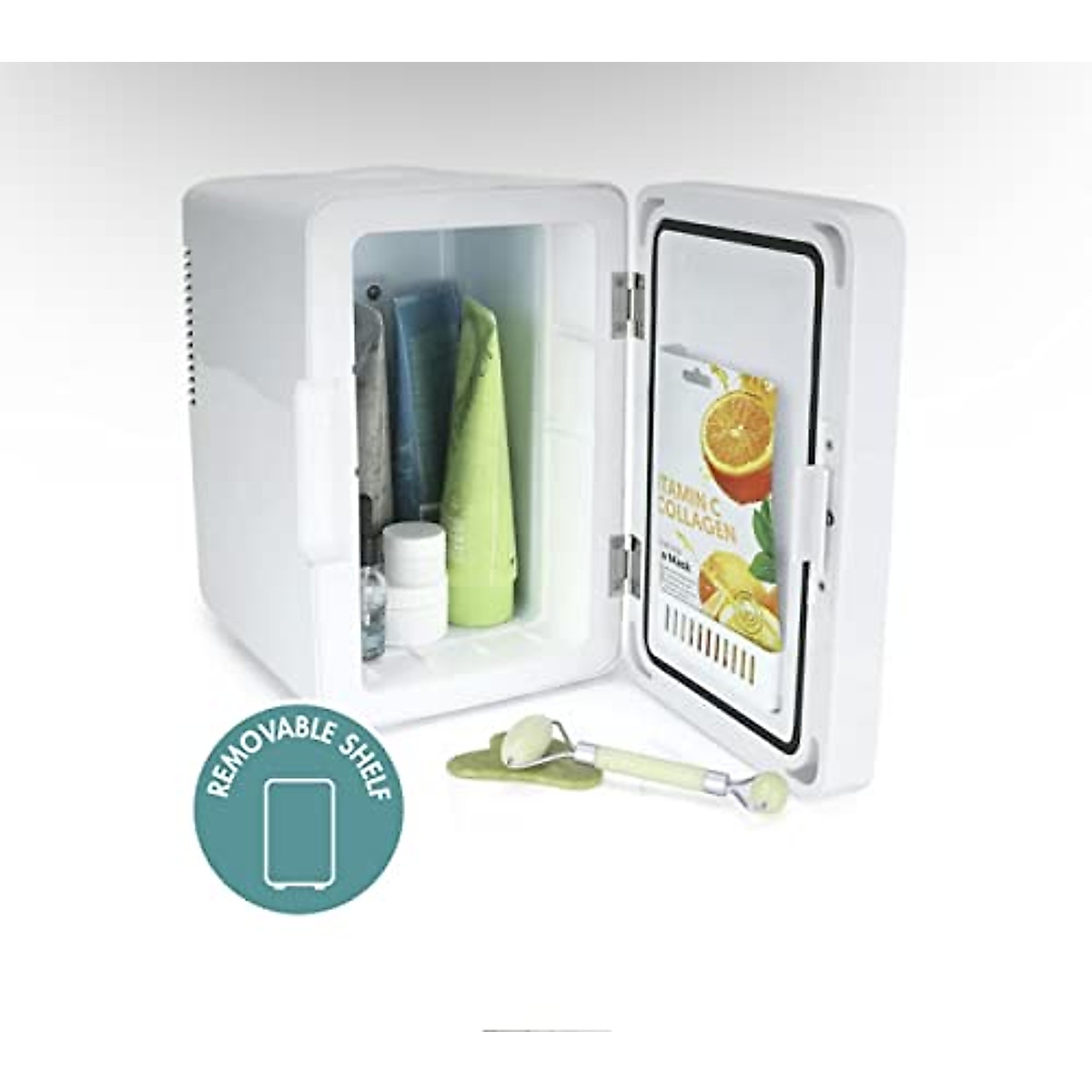 Personal Chiller LED Lighted Mini Fridge with Mirror Door Refrigerator, White