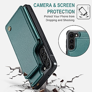Vinich for Samsung Galaxy S23 Plus Case with Card Holder, for Samsung S23 Plus Wallet Case for Women Men with RFID Blocking, Durable Kickstand Shockproof Case for Galaxy S23 Plus 5G, Bluish Green