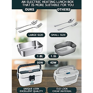 Buddew Electric Lunch Box 70W Food Heater 3 in 1 12V/24V/110-230V Portable Lunch Warmer (1.8L Large-Capacity) Heated Lunch Box for Car/Truck/Home/Office with Carry Bag and Fork and Spoon (Gray)