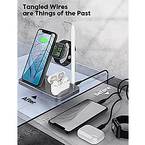 4 in 1 Wireless Charging Station,2021 Upgraded Fast Charging Dock Stand for iWatch Series 7/6/SE/5/4/3/2, AirPods & Pencil, Compatible with iPhone13/12Pro/11/XS/XR/8/Samsung