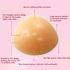 BMLen One Piece Triangle Silicone Breast Forms Mastectomy Prosthesis Bra Enhancer Inserts Concave Bra Pads (Nude 1, 600g (DD cup))