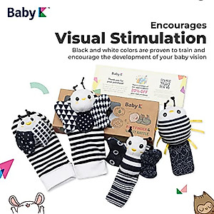 BABY K Foot Finder Socks & Wrist Rattles (Set E) - Newborn Toys for Baby Boy or Girl - Brain Development Infant Toys - Hand and Foot Rattles Suitable for 0-6, 6-12 Months Babies - Mother's Day Gift