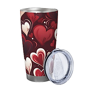 Tangopi Red Heart 20 oz Tumbler with Lid and Straw Insulated Travel Coffee Mug Reusable Spill Proof Coffee Cups Stainless Steel Water Bottle for Hot and Cold Drinks