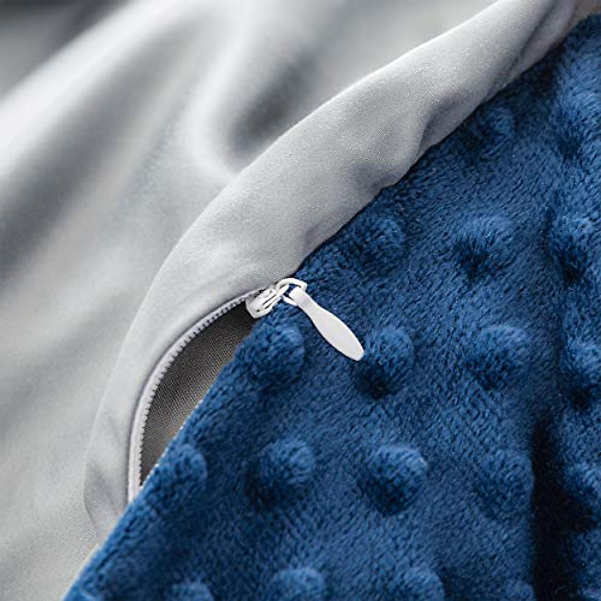 Sleepymoon Cool Organic Bamboo and Ultra Soft Minky Reversible Removable Duvet Cover for Adult Weighted Blankets Machine Washable for Hot and Cold Sleepers (Navy+Grey, 48″×72″)