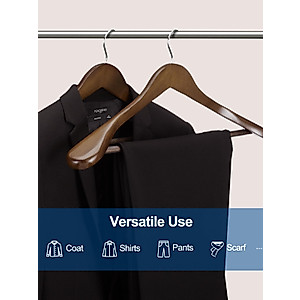 HOUSE DAY 19'' Extra Wide Shoulder Wooden Hangers 6 Pack, Premium Large Wood Suit Hangers with Non Slip Pant Holder, Wide Shoulder Hangers for Suits, Coats, Jackets, Heavy Wide Clothes Hanger, Walnut