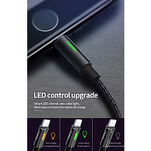 Power Off/On Smart LED Auto Disconnect and Auto Recharge Nylon Braided Sync Charge USB Data 6FT/1.8M Cable Compatible New Phone List Below (Black, 4FT/1.2M)