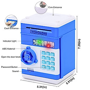 Safe Coin Bank Birthday Gift Toys for 3-12 Year Old Girl Boy, Refasy Children Fun Toys 8-12 Kids ATM Machine with Card Money for Cash Electronic Banks Box Blue