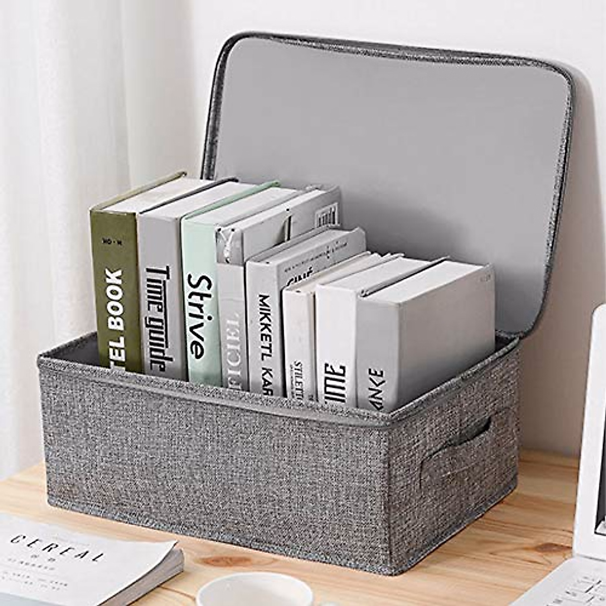 ANMINY Storage Bins with Zipper Lid Storage Boxes with Handles PP Plastic Board Foldable Lidded Cotton Linen Fabric Home Cubes Baskets Closet Clothes Toys Organizer Containers - Gray, Small Size