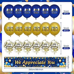 We Appreciate You Decorations Blue Gold Appreciate You Banner Yard Sign with 18 Pcs Balloons Thank You for All You Do Banner Employee Staff Appreciation Gifts Teacher Doctor Appreciation Party Decor