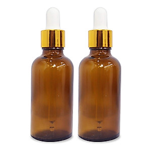 SHOPRYTHM Glass Amber bottle with golden dropper & Funnel (2 Pack, 1.69 Oz each)