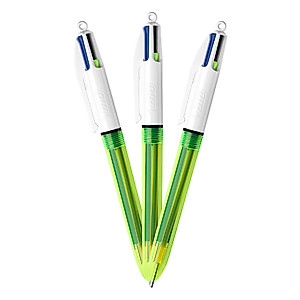BIC 4-Color Fluo Ballpoint Pen, Medium/Bold Point (1.0/1.6 mm), Assorted Inks, 3-Count