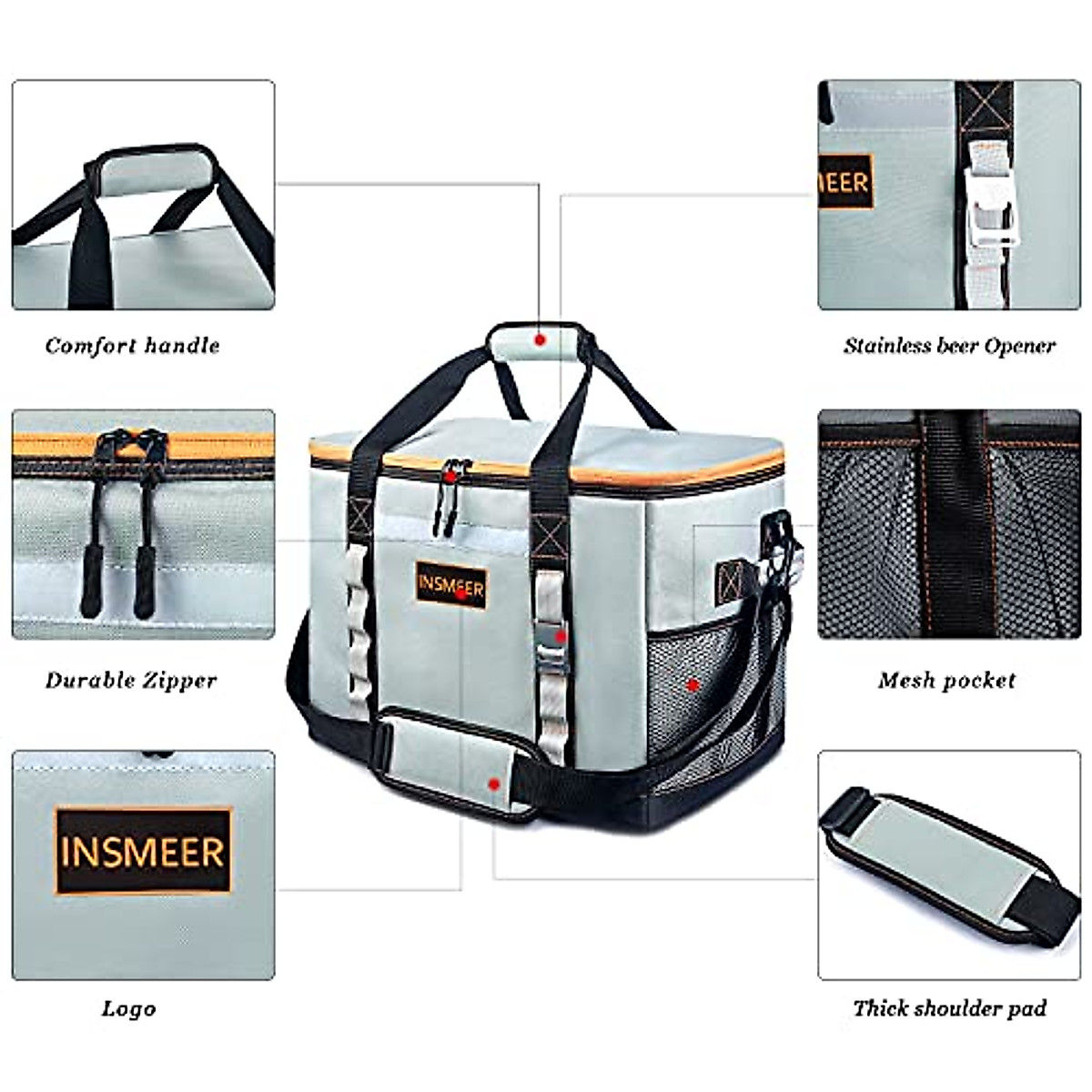 INSMEER Insulated Cooler Bag 65Cans/32 Cans Large Cooler Bag Soft Sided Cooler with Shoulder Strap, Collapsible Leakproof Portable Coolers for Camping/Beach/Food Delivery/Shopping/Outdoor/Picnic