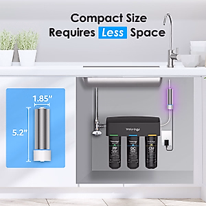 Waterdrop LED UV͎ Ultrąviolët Water Sterilizër Filter for Kitchen, 50 Years Life Time and Waterdrop TSB-CM Under Sink Water Filter System