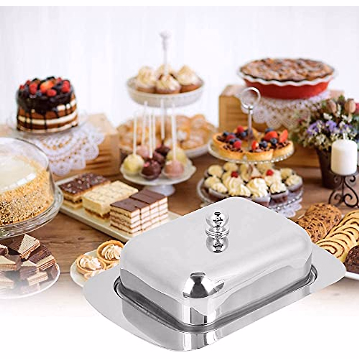 King International Stainless Steel Large Butter Dish, Butter Box with Lid, Butter Container,6.20 Inch Half Kg Butter Box, Fridge Storage Container for White Butter