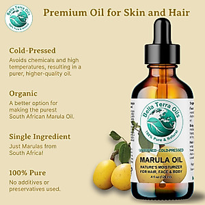 Bella Terra Oils - Marula Oil 8 oz - Cold-Pressed, Rich in Amino Acids & Antioxidants, the Epitome of Luxury Face Oil, Boost Your Glow