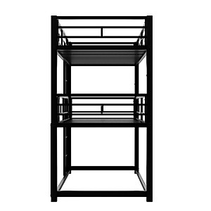 Bunk Beds, Twin Over Twin Over Twin Metal Bunk Bed, Triple Bunk Bed for Kids,Teens, Adults, Girls, Boys, Detachable BunkBed Can Be Divided into 3 Twin Beds,No Box Spring Need (Black)