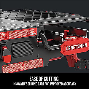 CRAFTSMAN V20 Tile Cutter, Wet Tile Saw, Compact Sliding Cart, 7 inch, Cordless, Battery and Charger (CMCS4000M1)