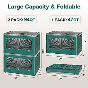 Sindax 2 Pack Storage Bins with Lids - 13.8 Gallon Collapsible Large Storage Bins with Wheels and Door, Stackable Storage Bins for Clothing, Blankets, Books, Bedding