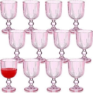 Roshtia 12 Packs Pink Glass Goblet 9 oz Wine Glasses Colored Modern Drinking Glassware Vintage Style Drinking Glass for Wine Soda Juice Water Liquor for Dinner Parties Wedding Bars Restaurants
