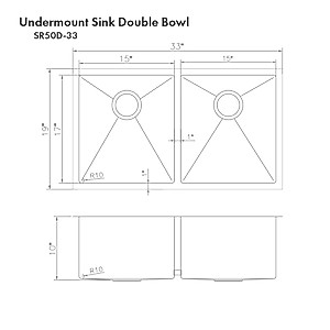 ZLINE 33" Anton Undermount Double Bowl Stainless Steel Kitchen Sink with Bottom Grid (SR50D-33)