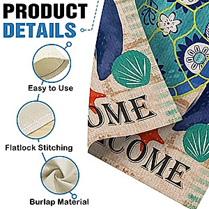 Dyrenson Home Decorative Welcome Quote Outdoor Turtle Beach Garden Flag Double Sided, Tropical Ocean House Yard Flag, Rustic Coastal Garden Yard Nautical Sea Decorations, Seasonal Outdoor Flag 12 x 18