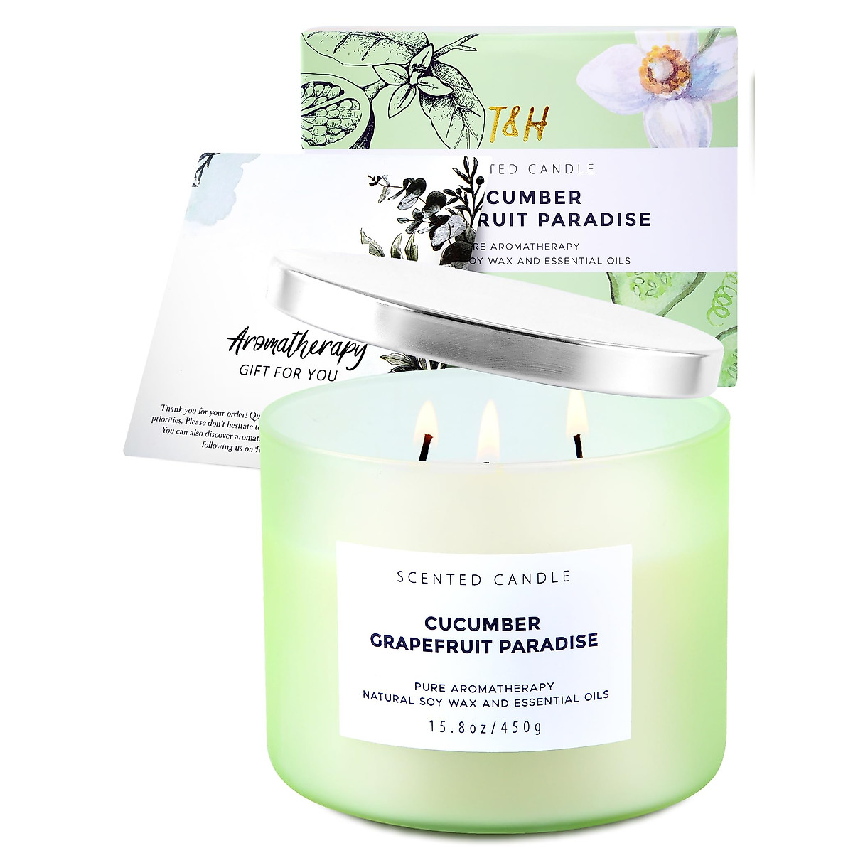 Cucumber Grapefruit Paradise Large Candle - 3 Wick Candle - Highly Scented Candle for Home 15.8 Oz - Natural Soy Candle Long Lasting, Clean Burn - Aromatherapy Stress Relief Candle for Men & Women