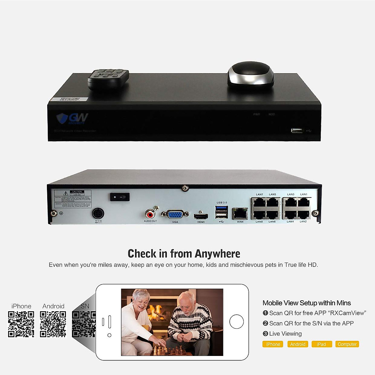 GW Security 8 Channel 4K NVR 5MP POE Audio & Video Security Camera System - Four 5MP 1920P AI Human & Vehicle Detection Weatherproof Bullet Cameras, Built in Microphone, Quick QR Code Easy Setup