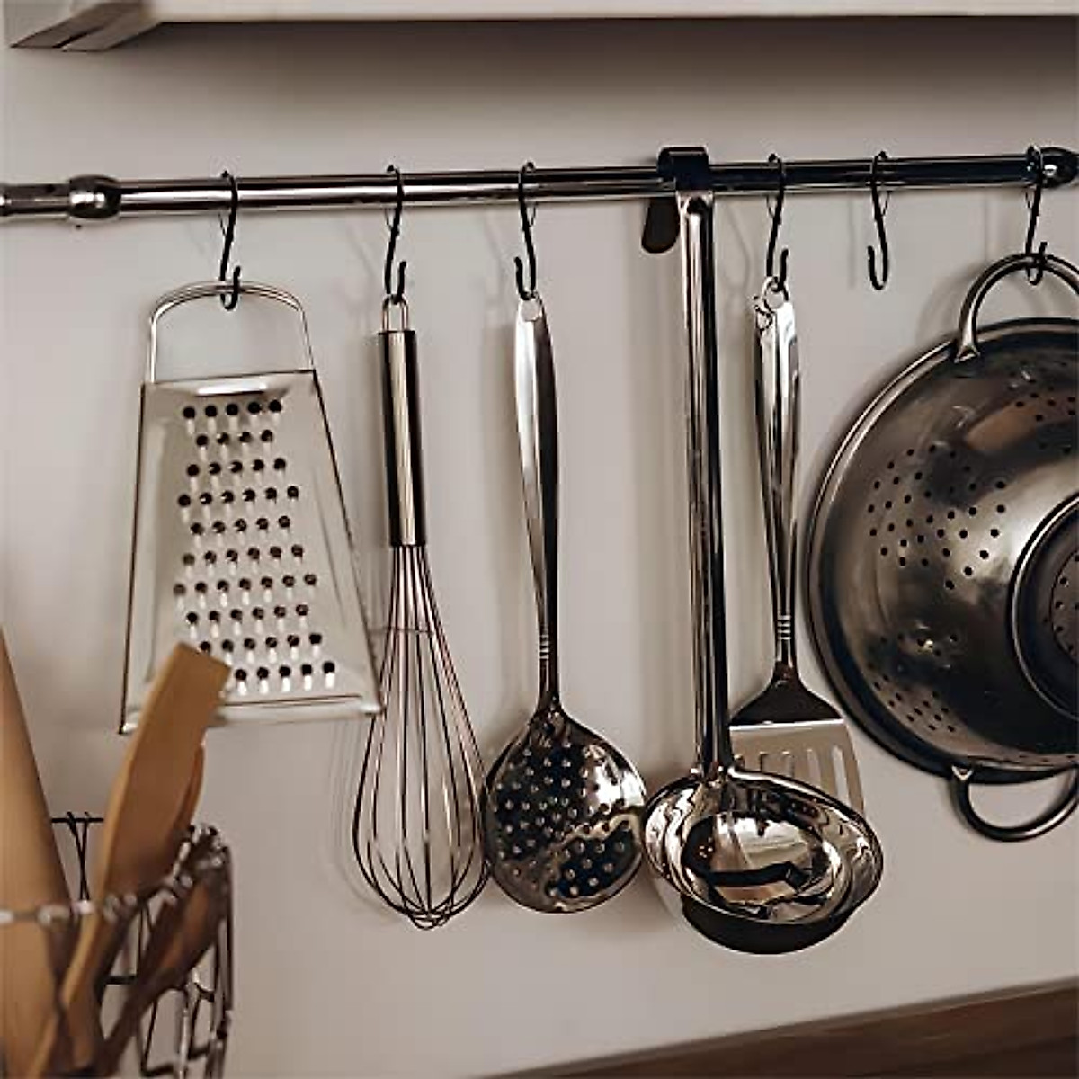 OlibaDu® 10 Pack S Hooks for Hanging, 3.5 inch S Hooks with Safety Buckle, S Hooks Heavy Duty for Hanging Kitchen Utensils Plant Hooks & Garage Tools (Black).