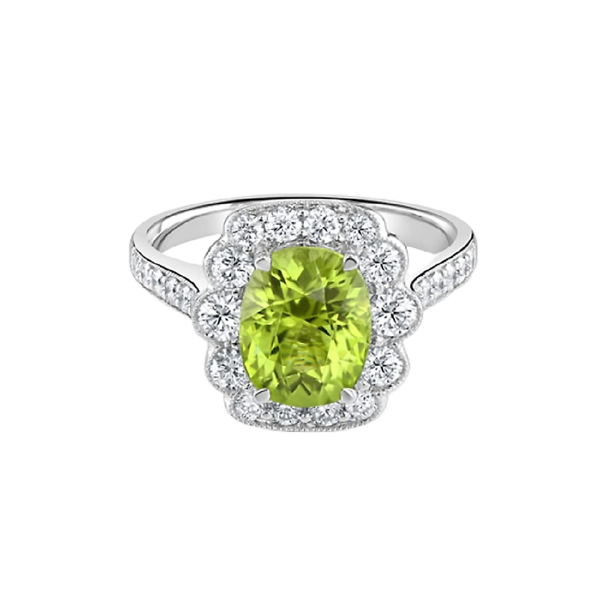 3 CT Oval Cut Created Peridot & Cubic Zirconia Vintage Ring 14k White Gold Finish Ring Size-9