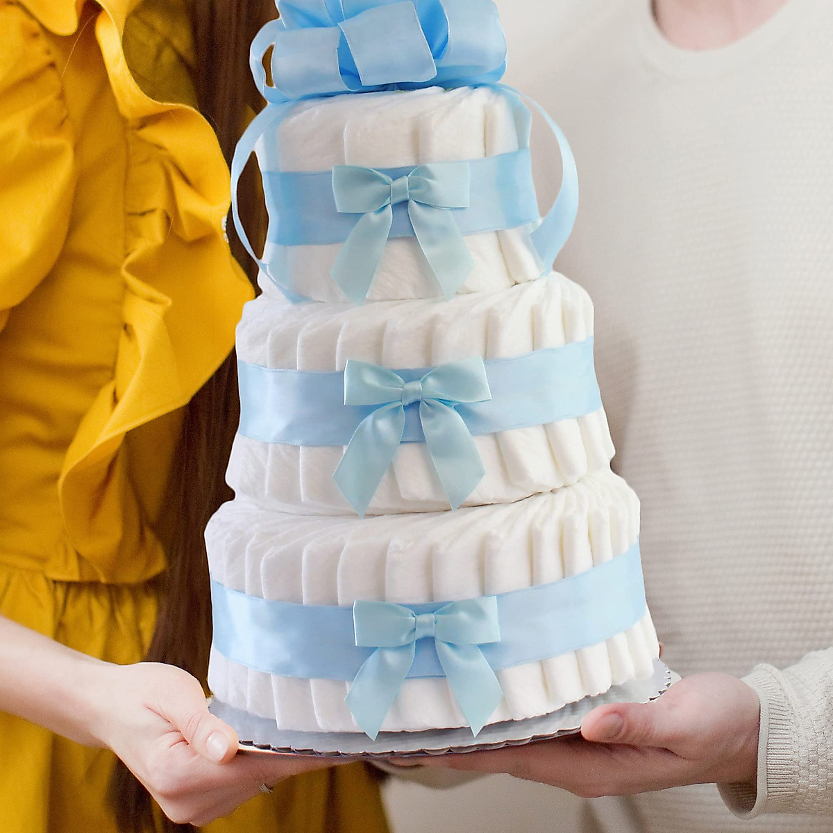 Classic Pastel Baby Shower Diaper Cake (3 Tier, Blue)