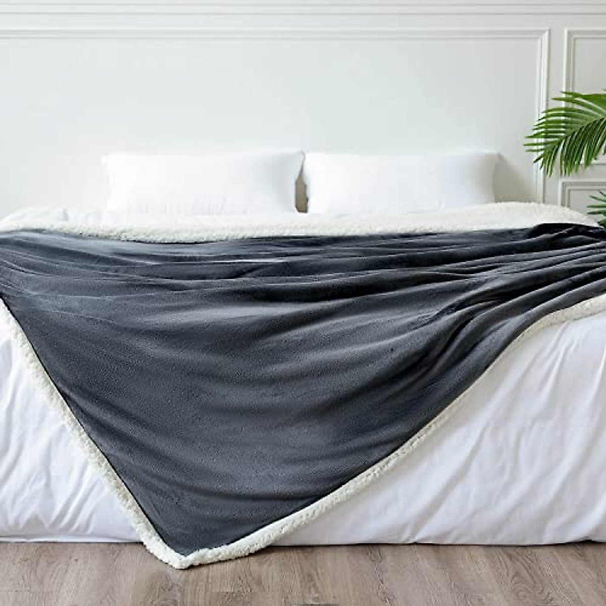 NANPIPER Sherpa Queen Size Blanket,Soft Fuzzy Fleece Blanket,Warm Plush Edge Blankets,Grey 90"x90"