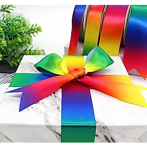 Dark Rainbow Satin Ribbon Double Face Curling Ribbons for Crafts, Wreath, Gift Wrapping, Home Decor, Party, 1'' 10 Yards